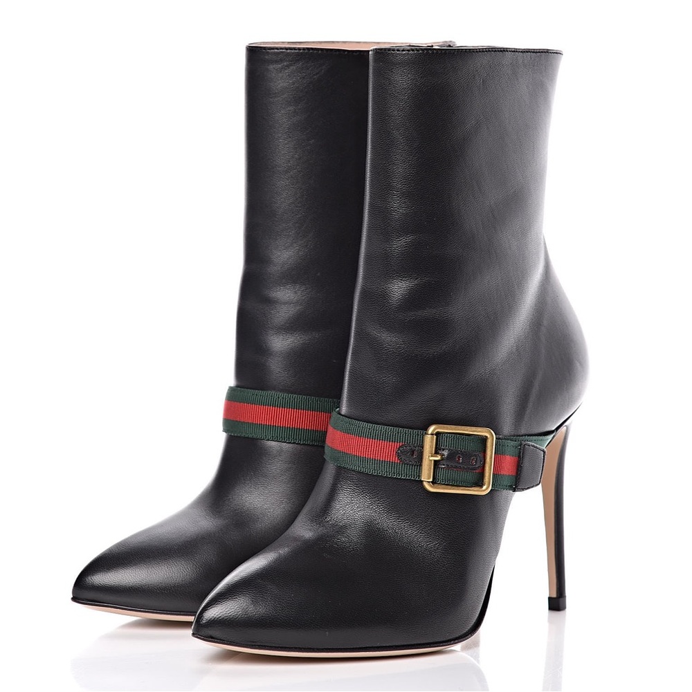 Gucci Nappa Leather Sylvie Ankle Heeled Boots In Blac… - Gem